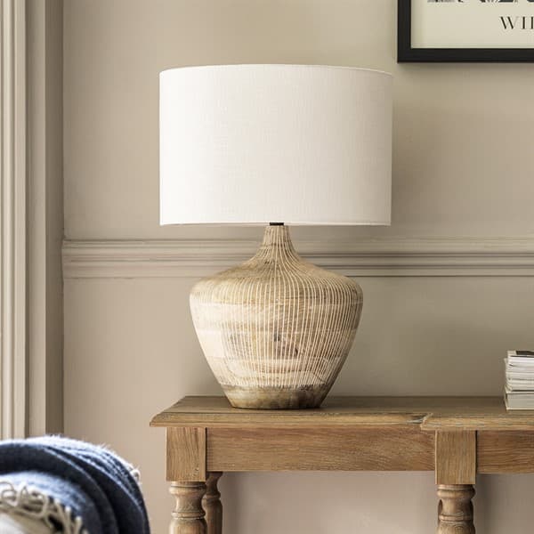 Manaia White Wash Textured Wood Table Lamp - The Cotswold Company